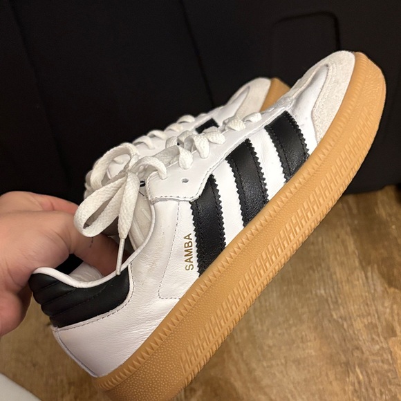 adidas | Shoes | Adidas Samba Sneakers Black White And Tan | Poshmark
